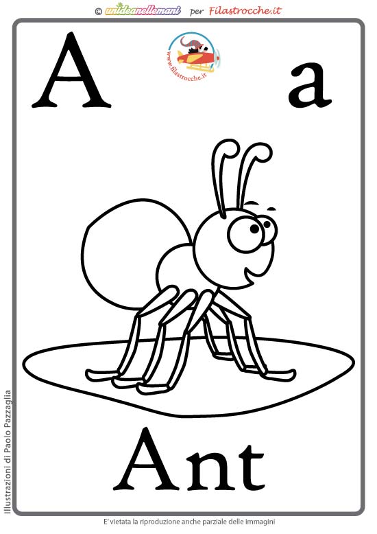 Schede alfabeto inglese da stampare: lettera A