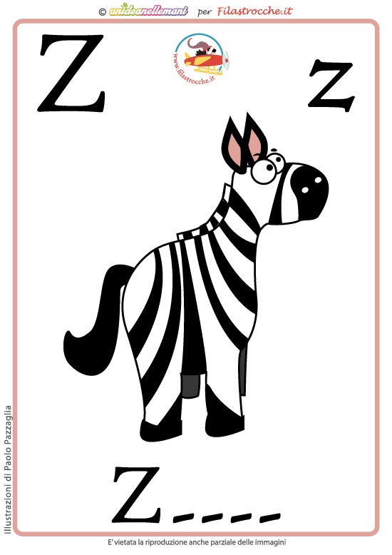 Schede alfabeto inglese da stampare: lettera Z